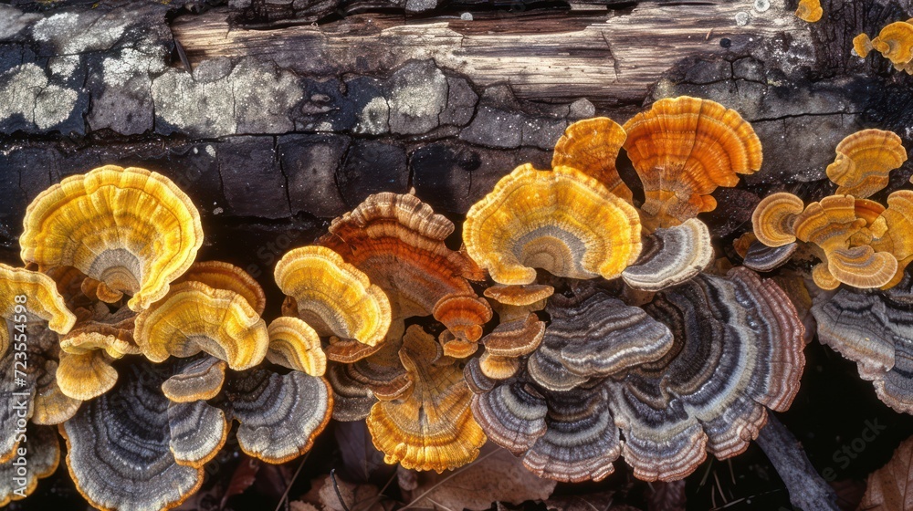 Foto de Diverse textures and colors of fungus. Trametes versicolor ...