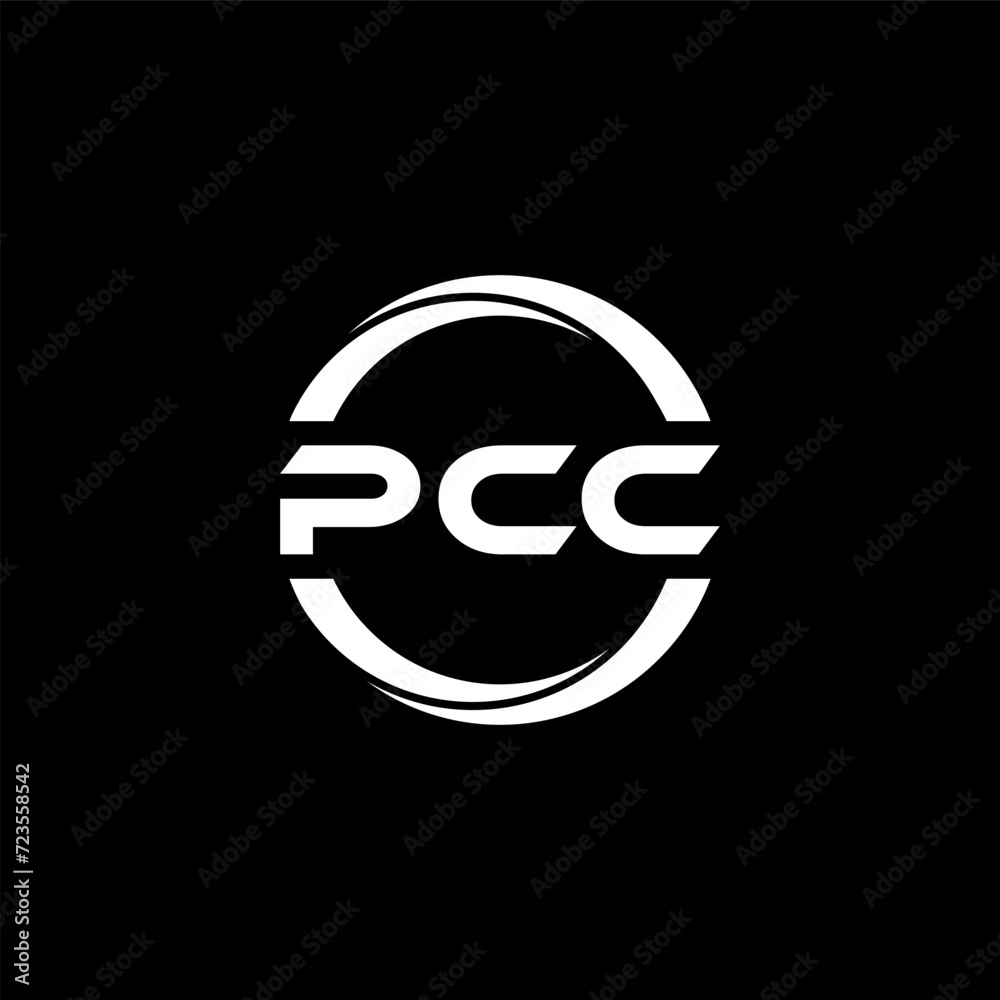 PCC letter logo design with black background in illustrator, cube logo ...