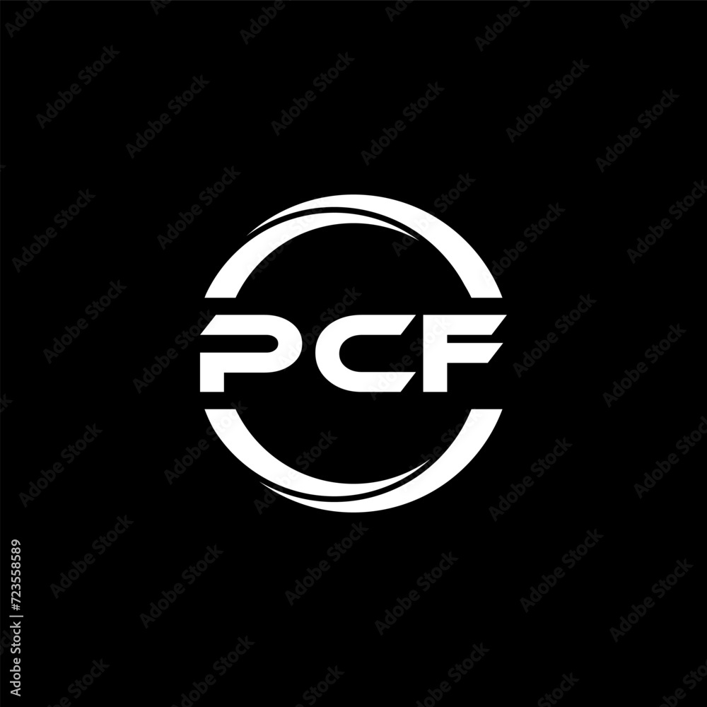 PCF letter logo design with black background in illustrator, cube logo ...