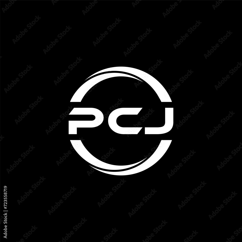 Vetor do Stock: PCJ letter logo design with black background in ...