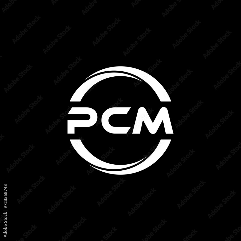 PCM letter logo design with black background in illustrator, cube logo ...