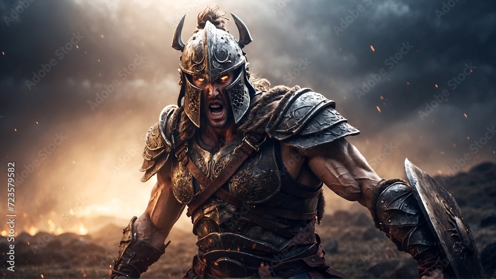 epic and amazing picture of a fantastic warrior fighting on a ...