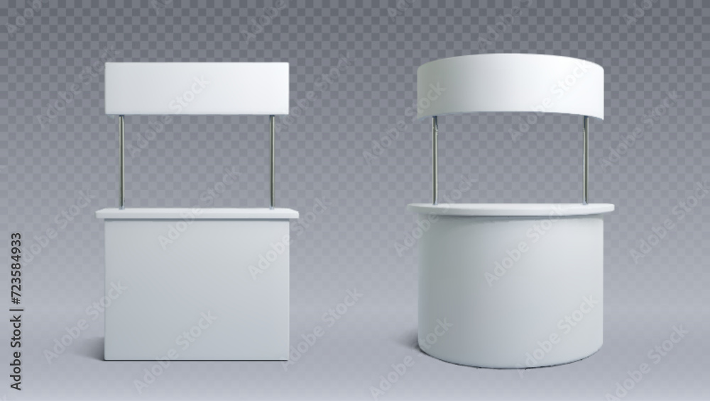 Advertising and promo white booth stand mockup with signboard ...