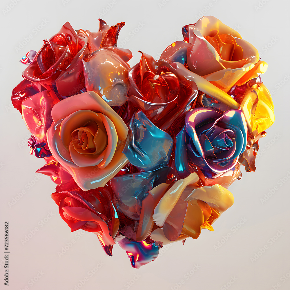 Luxurious velvet roses, ablaze with impossible hues, intertwine in a ...