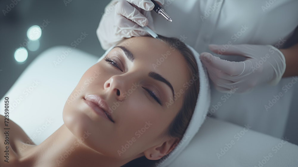 Happy woman getting micro needling Stock Photo | Adobe Stock
