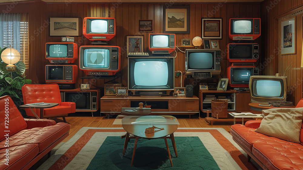 Vintage home entertainment setup with classic televisions and modern ...
