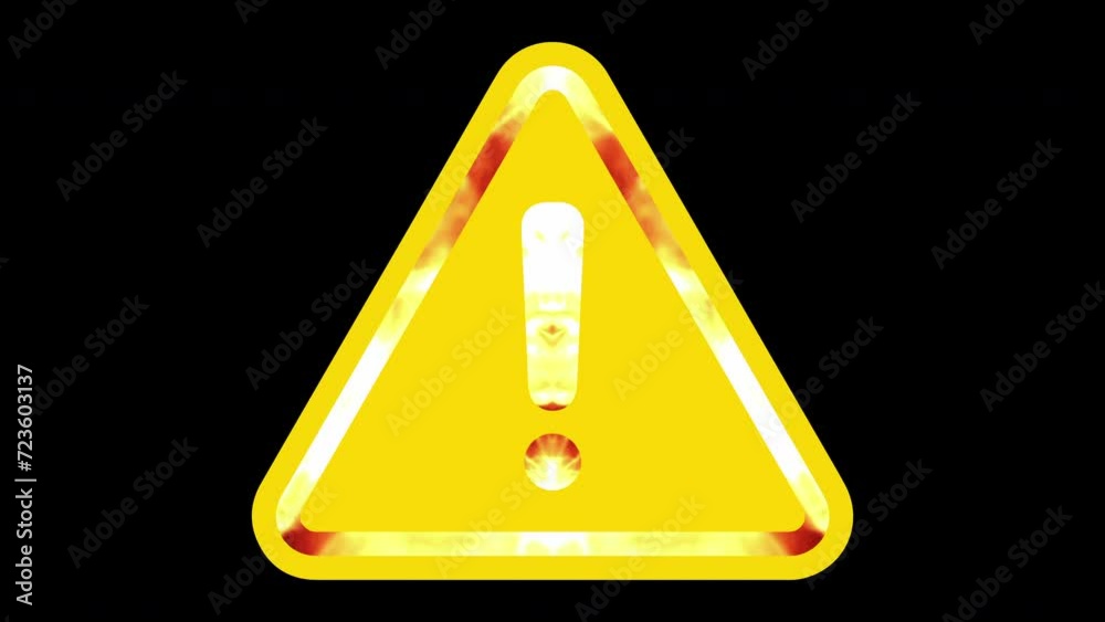Hazard warning attention sign animation with exclamation mark symbol ...