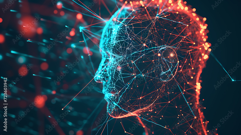 Futuristic 3D visualization of a digital mind seamlessly merging with a ...