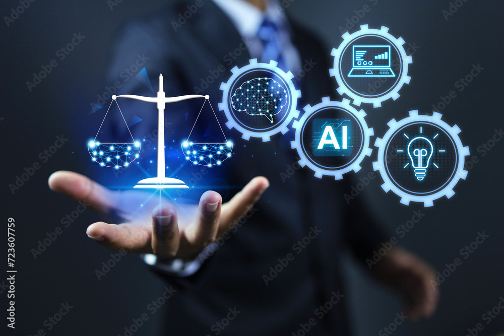 intellectual property ethical concept with businessman holding balance ...