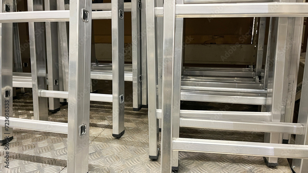 Aluminum stairs in the store, Stairs of ladder for construction in shop ...