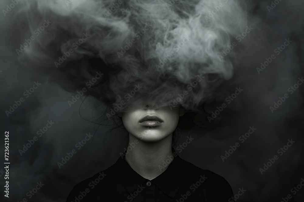 A haunting portrait of a woman engulfed in smoke, her face hidden in ...