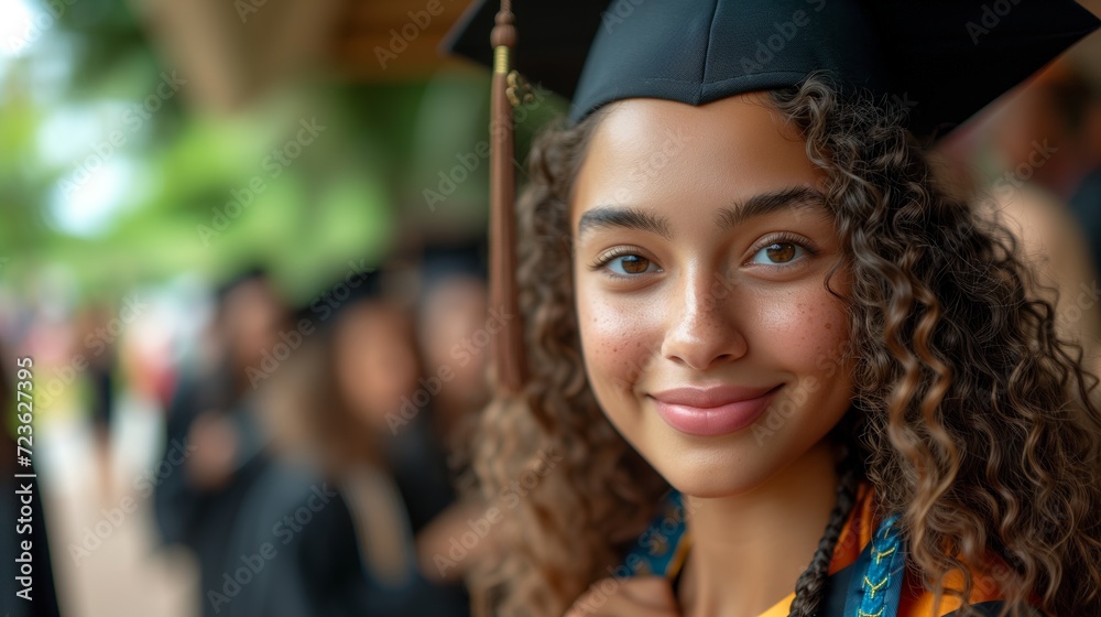 Young Girl Wearing Graduation Cap and Gown Stock Photo | Adobe Stock