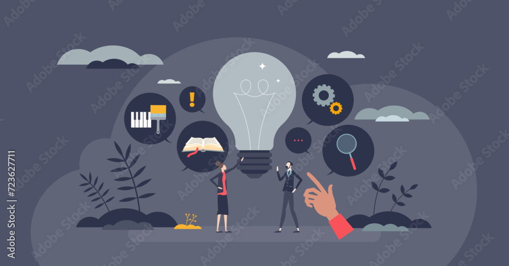 Mind mapping and creative thinking strategy for new ideas tiny person ...