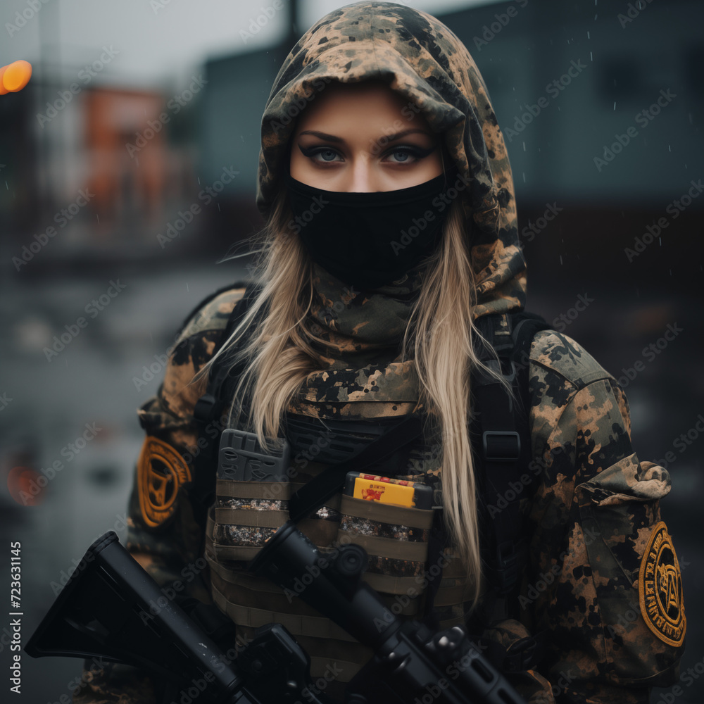 Portrait of a Ukrainian female soldier in uniform, symbolizing strength ...