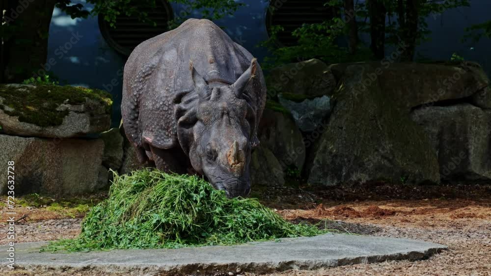 Vidéo Stock The Indian Rhinoceros, Rhinoceros unicornis is also called ...