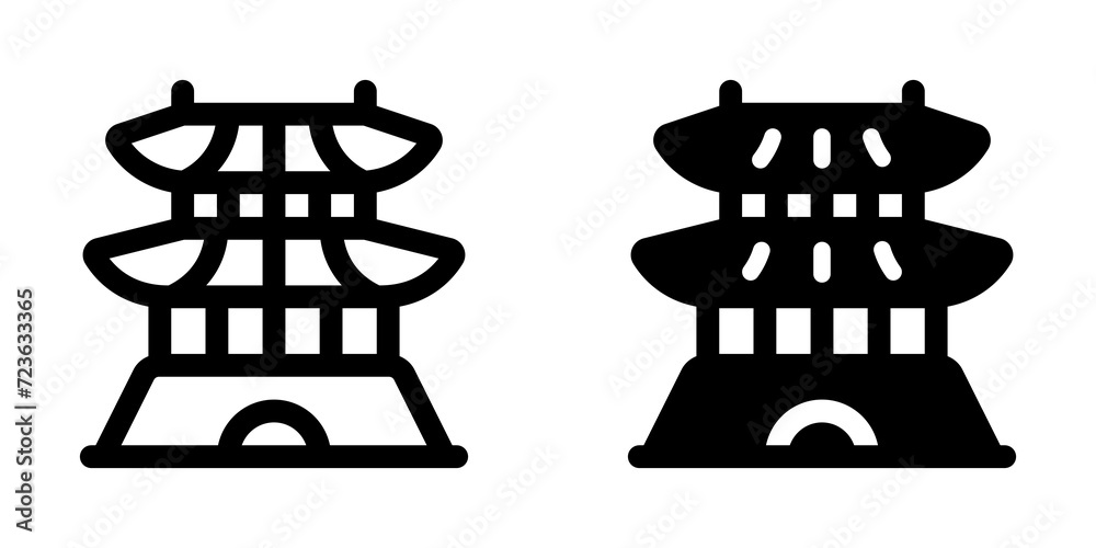 Editable castle, shrine, temple, vector icon. Landmark, monument, asian ...