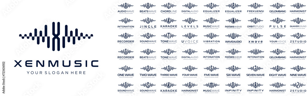 abstract logos combined audio element with letters from A to Z and ...