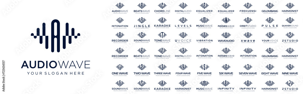 Vetor de abstract logos combined audio element with letters from A to Z ...