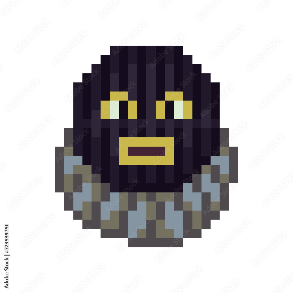 Bearded smiley, criminal in a black mask robber man unshaven face pixel ...