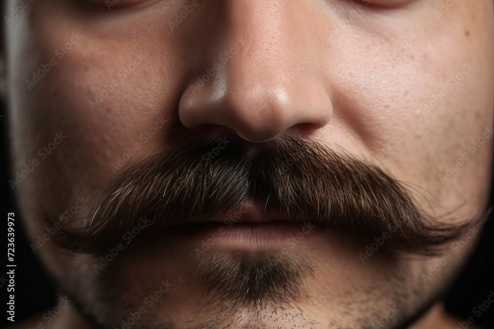 Mustache face man. Closeup photo shaved and groomed facial male hair ...