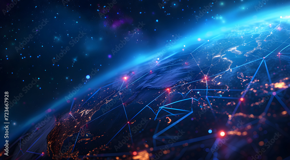 Illustration of global network connections and communication technology ...