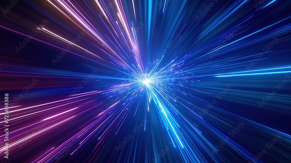 Dynamic representation of hyperspace travel with a blue light burst in ...