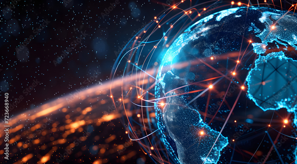 Illustration of global network connections and communication technology ...