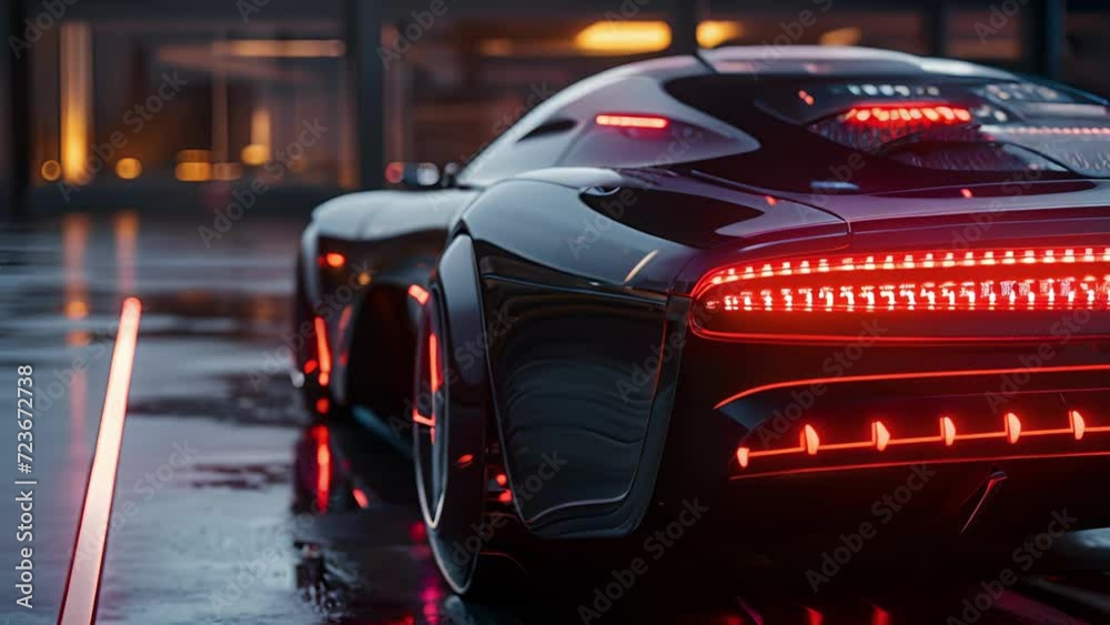 Closeup of a sleek and futuristic concept car with subtle but striking ...