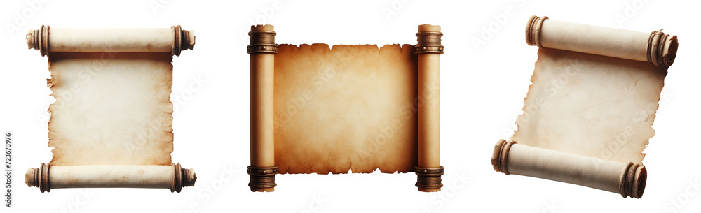 Set of antique blank scrolls. Rough torn edges. Old paper texture ...