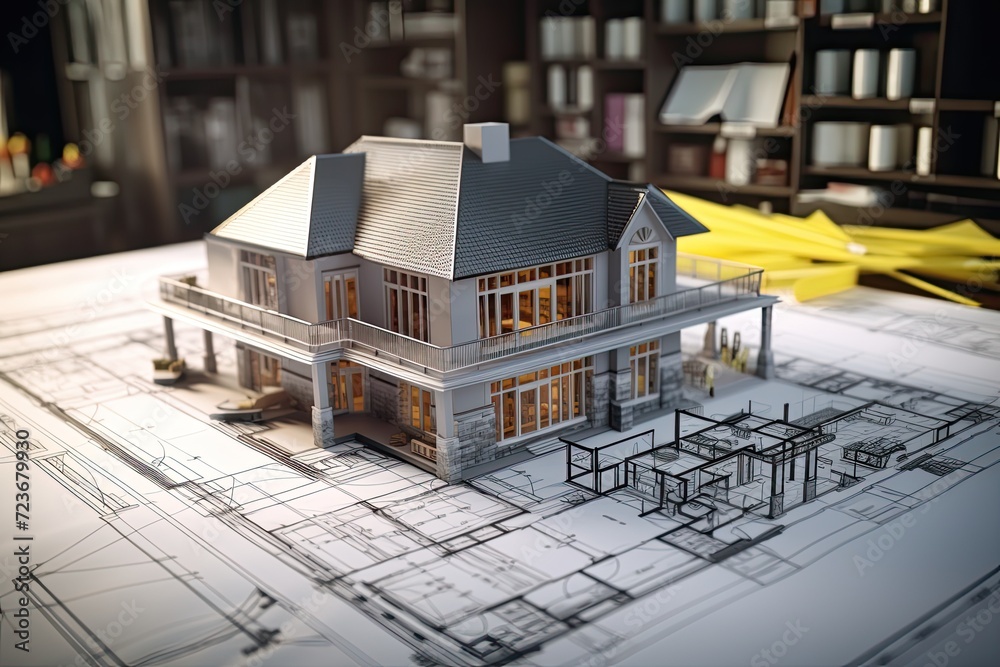 country house model prototype design and blueprint 3D visualization ...