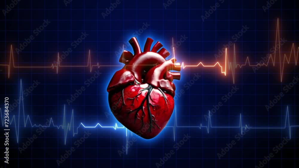 Vidéo Stock Loop Animation Of 3d Heart Beating With Neon Heart Pulse ...