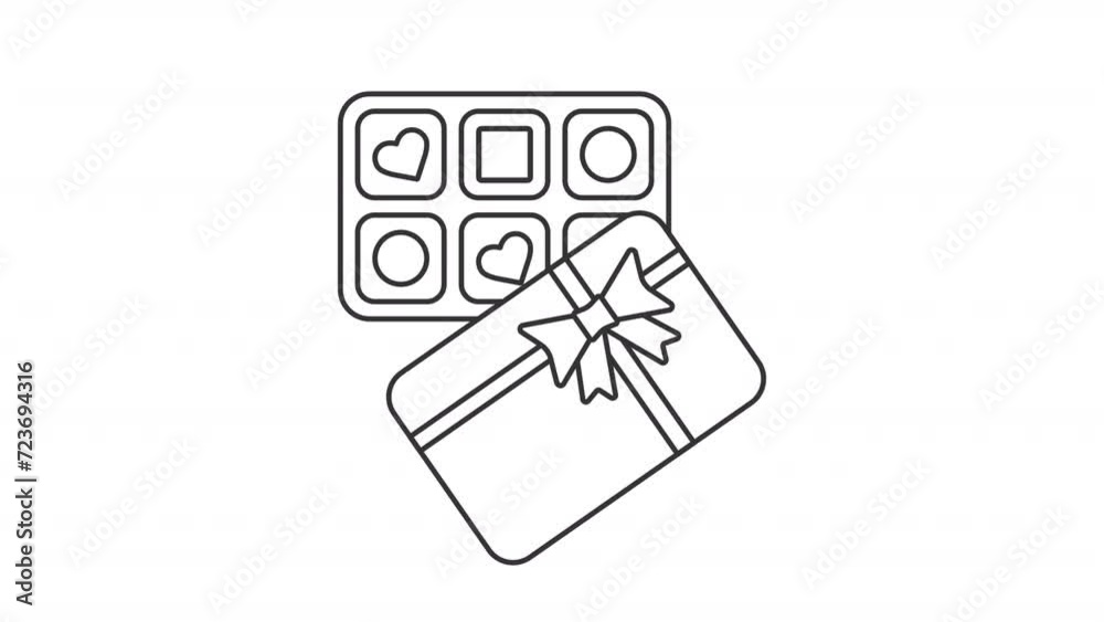 Animated chocolate box icon. Assorted chocolates line animation ...