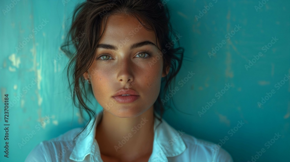 Portrait Dune Très Belle Jeune Femme Brune Portant Une Chemise Blanche