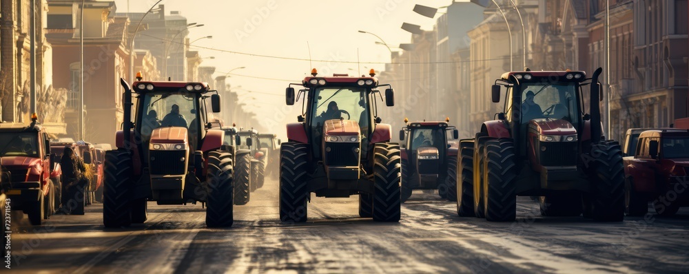 City streets were blocked by many tractors, resulting in traffic jams ...