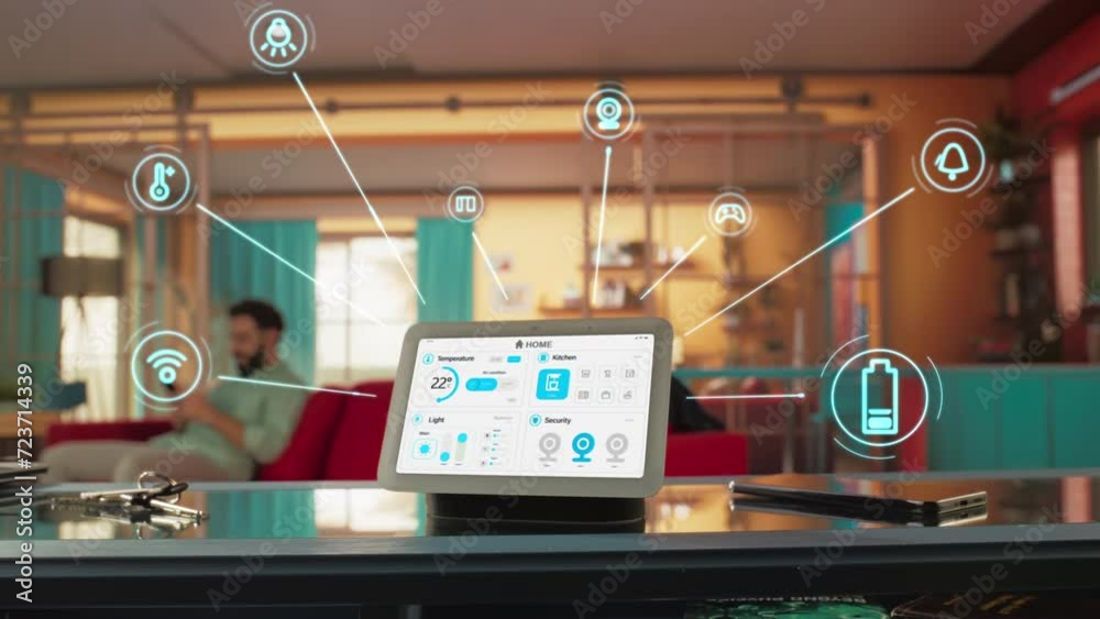 Creative Smart Home Device with Light Theme Infographics Shown on ...