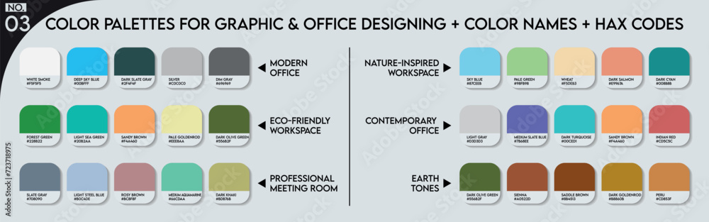 Workplace designing color palette, Fashion Trend Color guide palette ...
