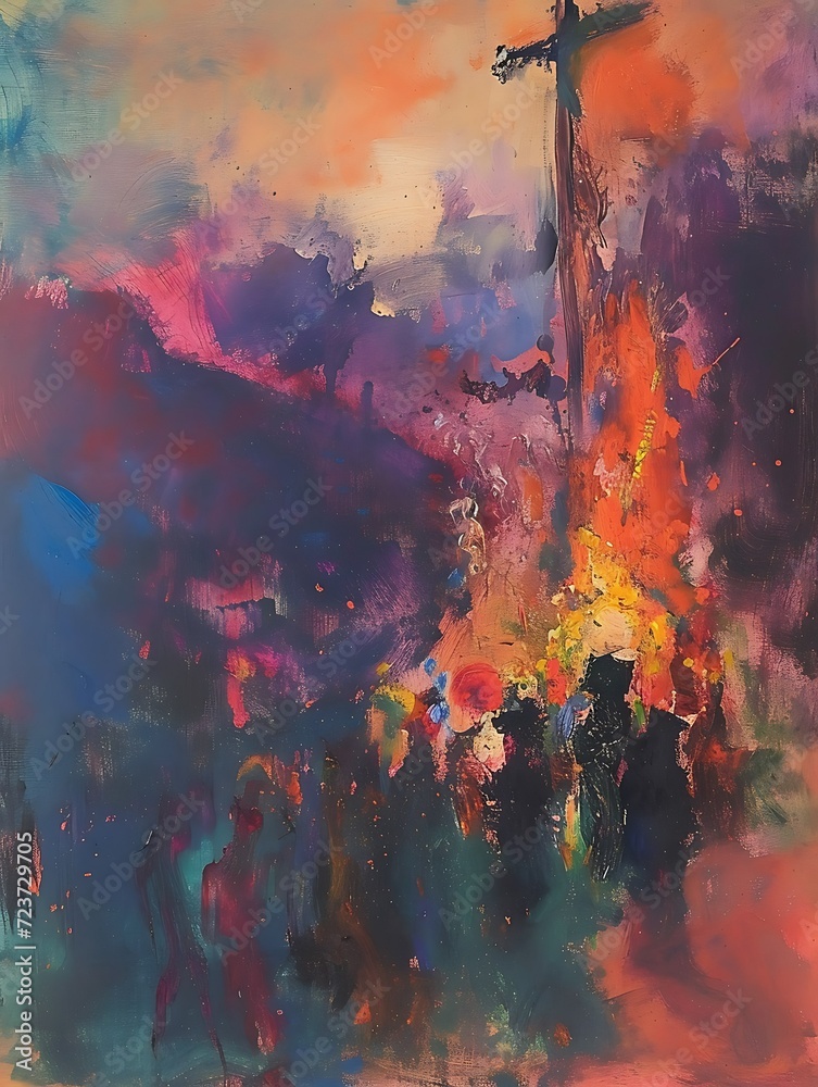 Jesus Christ crucified on a cross, background poster banner ...