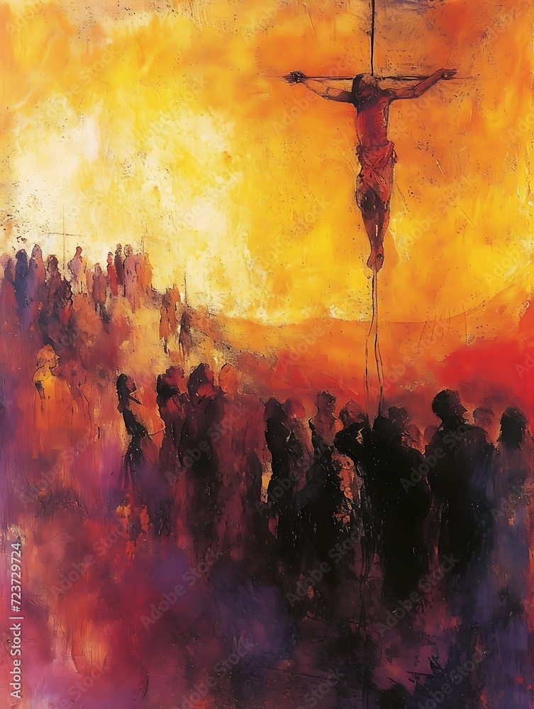 Jesus Christ crucified on a cross, background poster banner, motivational, social media post ...