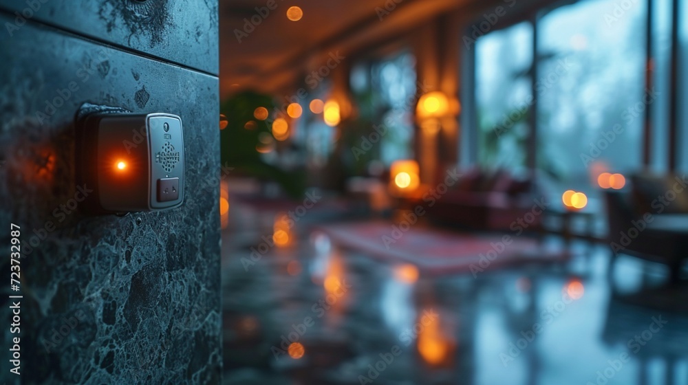 An electronic door lock with a GPS icon and location-based ...