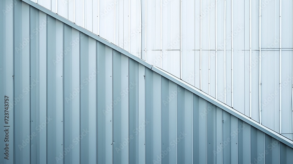 Corrugated metal walls of industrial building. Pitched roof. Abstract ...