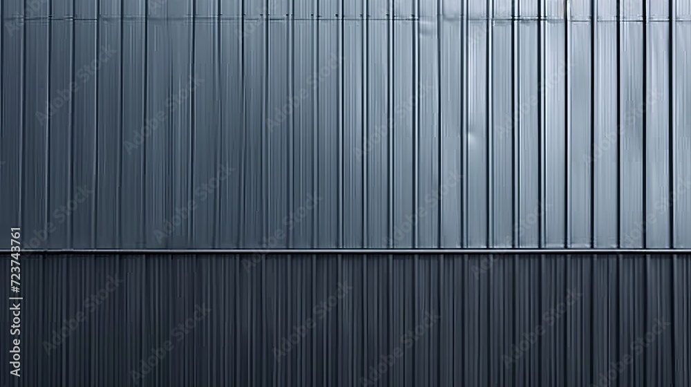 Corrugated metal walls of industrial building. Pitched roof. Abstract ...