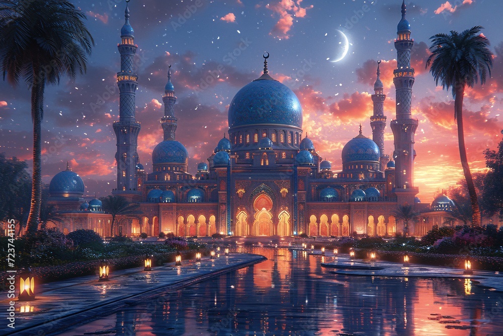 Arabian Nights: A Dreamy Nighttime Scene at the Blue Mosque Generative ...