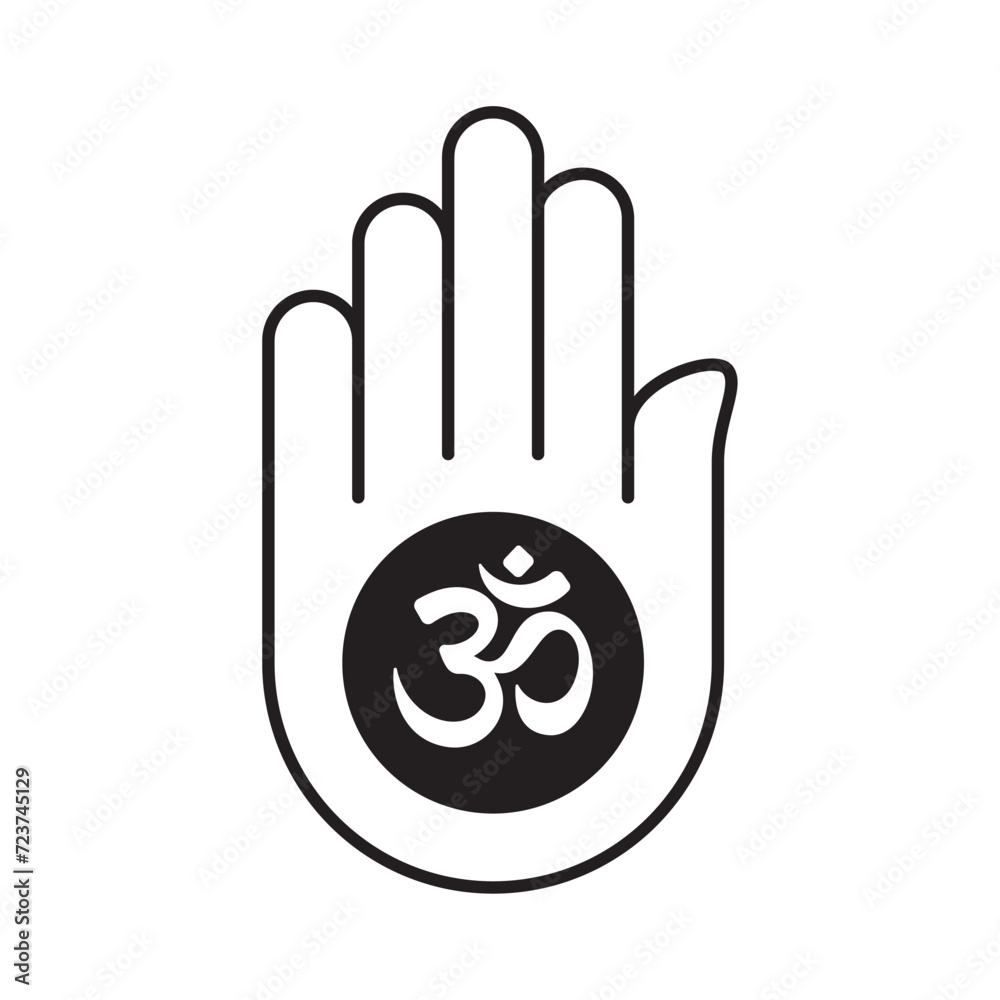 Vector hindu religious emblem of hand and om. Isolated on white ...
