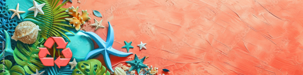 panoramic banner with copy space and a stylized coral reef with a ...