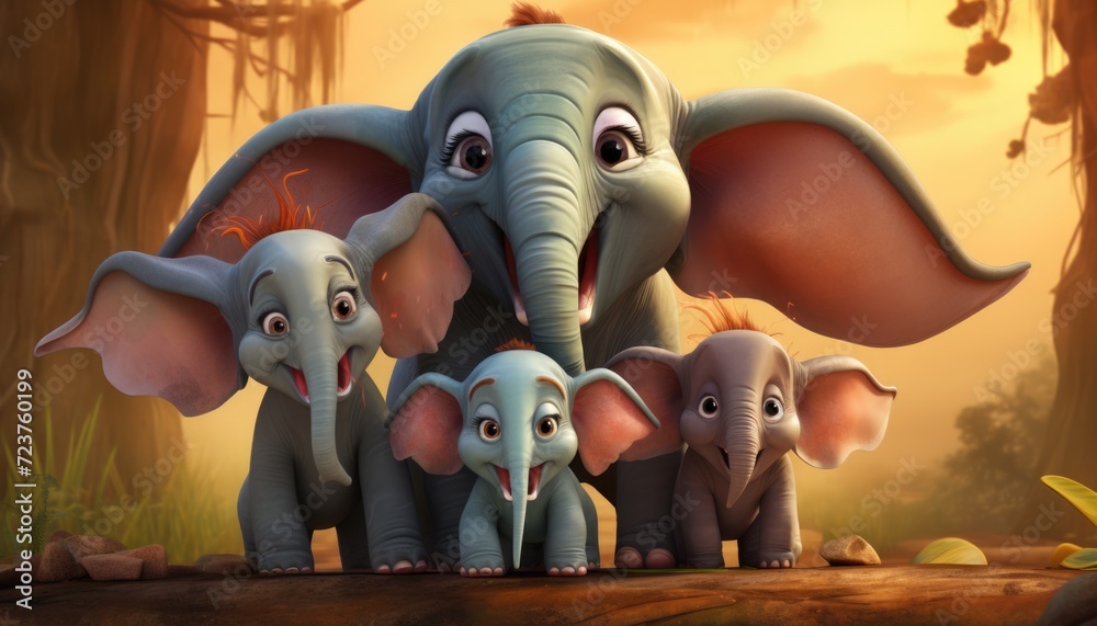 Cartoon Elephant Family: A Playful and Heartwarming Depiction of a ...