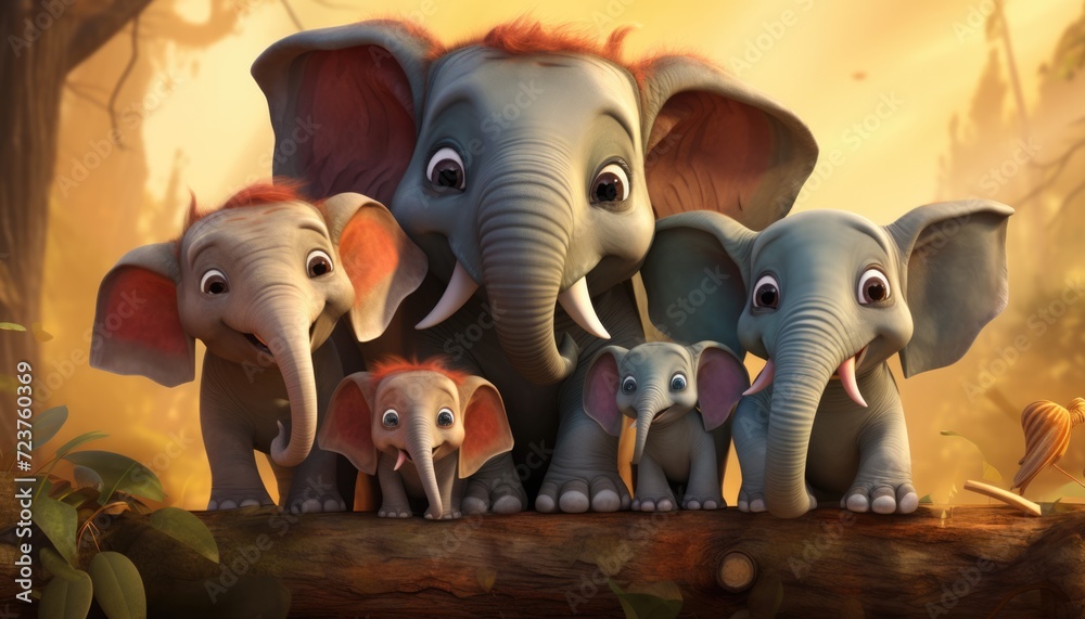 Cartoon Elephant Family: A Playful and Heartwarming Depiction of a ...
