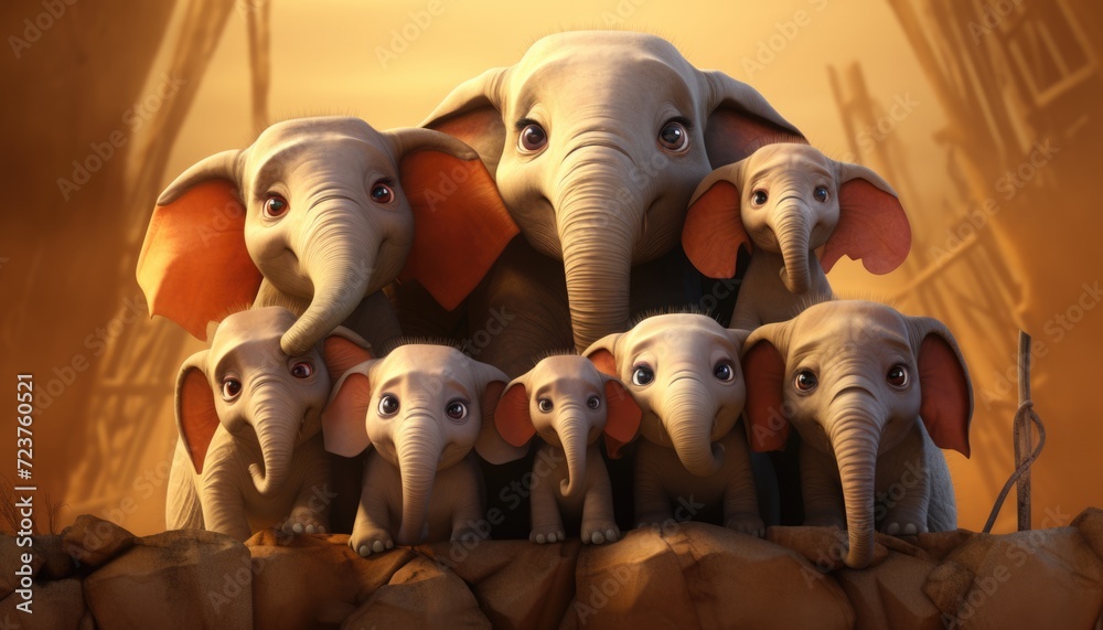 Cartoon Elephant Family: A beautiful illustration of happy family of ...