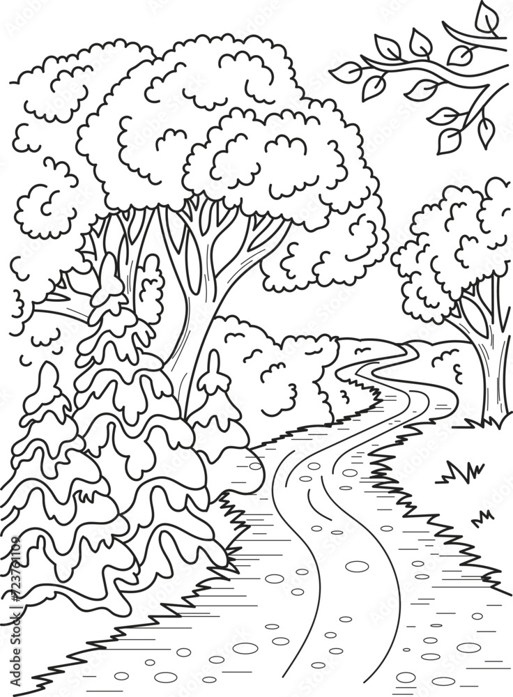 Coloring page outline of the cartoon forest. Colorful vector ...