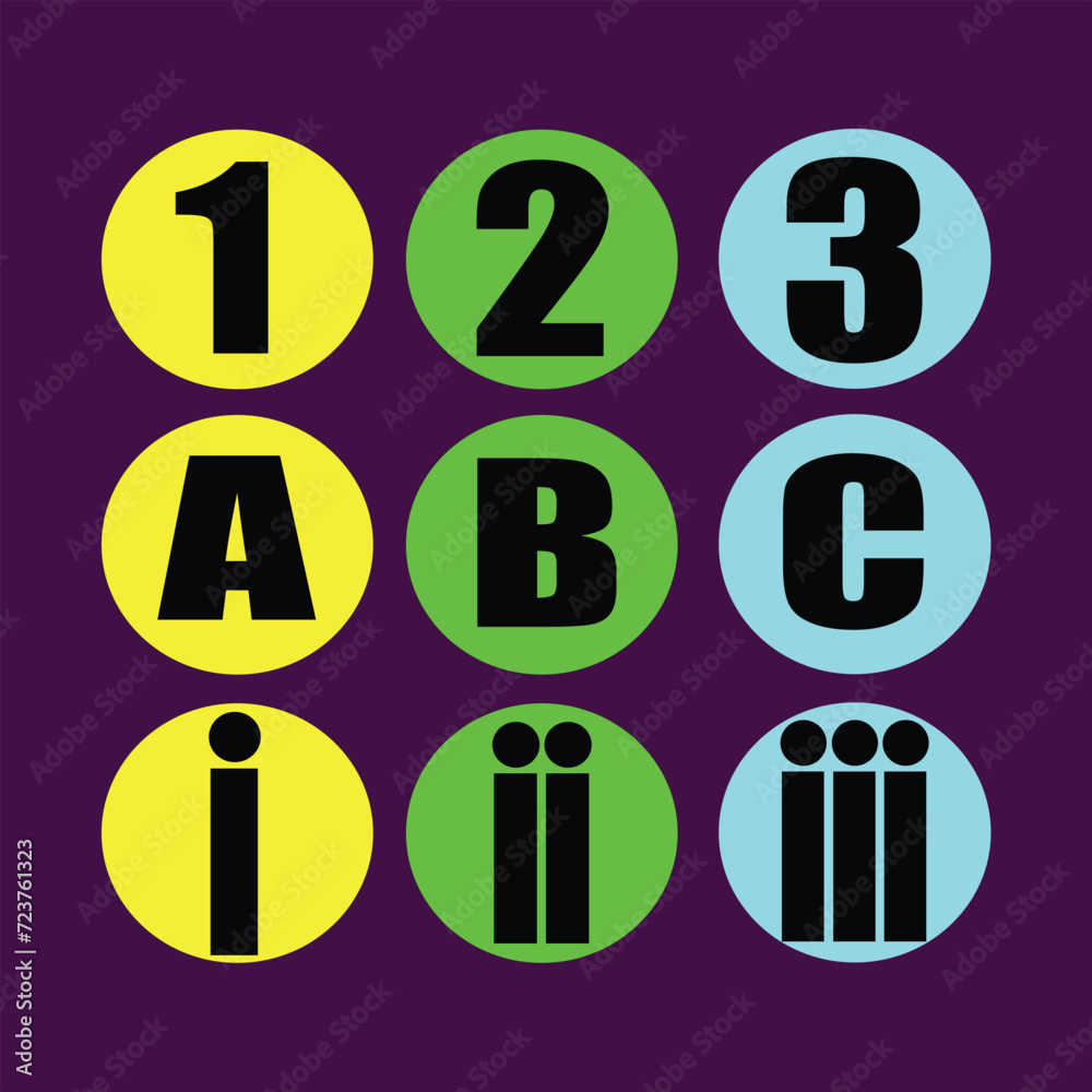 Set of Alphabet, letters ABC, and numbers in a different language ...