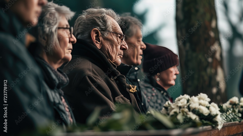 Death, funeral and coffin with family mourning, sad and depressed for ...